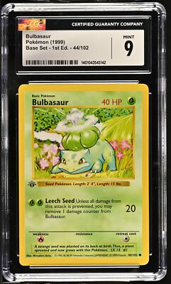 CGC 9 Bulbasaur 1999 Base Set Shadowless 1st Edition 44/102 Pokemon ...