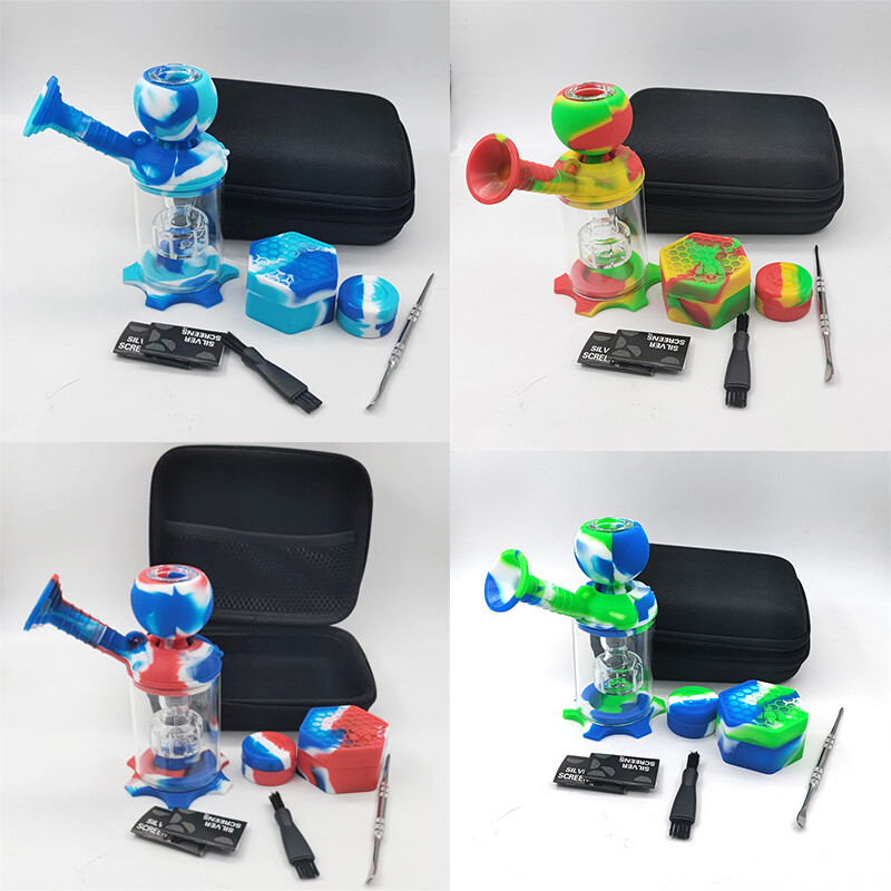 Silicone Glass Bong Set With Cleaning Tool＆Metal Fittings＆Silicone ...