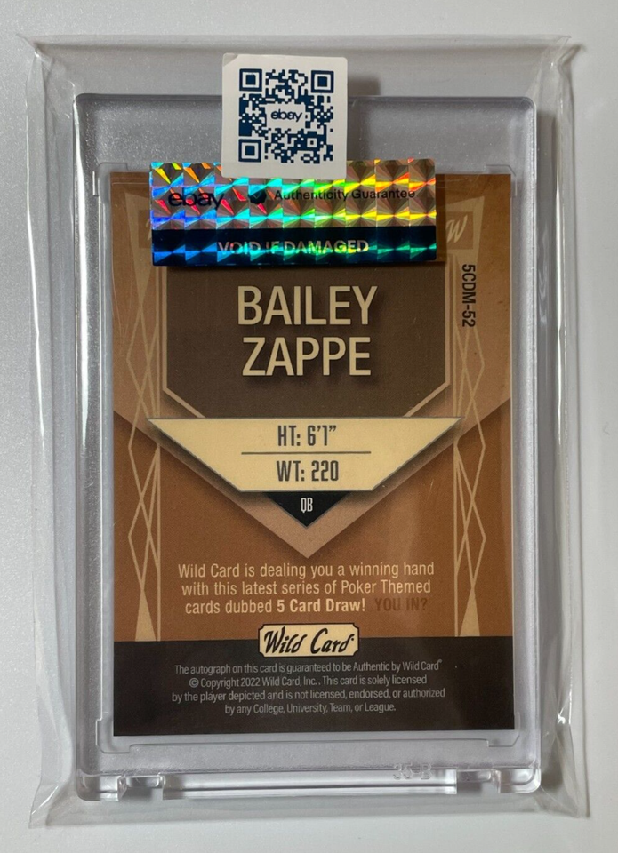 BAILEY ZAPPE 2022 Wild Card 5 Card Draw ROOKIE AUTO/AUTOGRAPH 1/1 | eBay