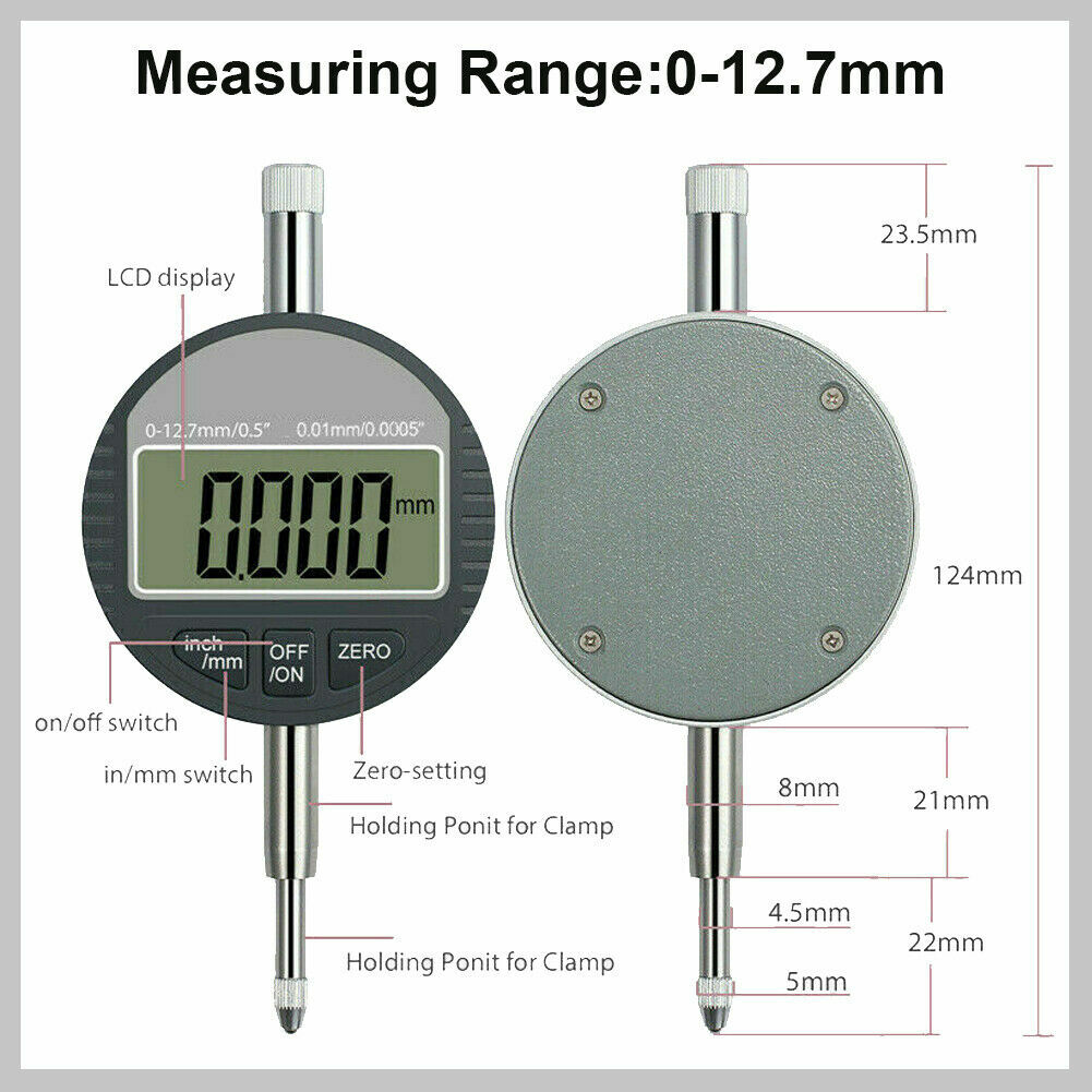 Digital Dial Indicator 0.01mm/.0005'' Probe 0-12.7mm Range DTI Gauge 0.5" M2.5 7342939223369 | eBay