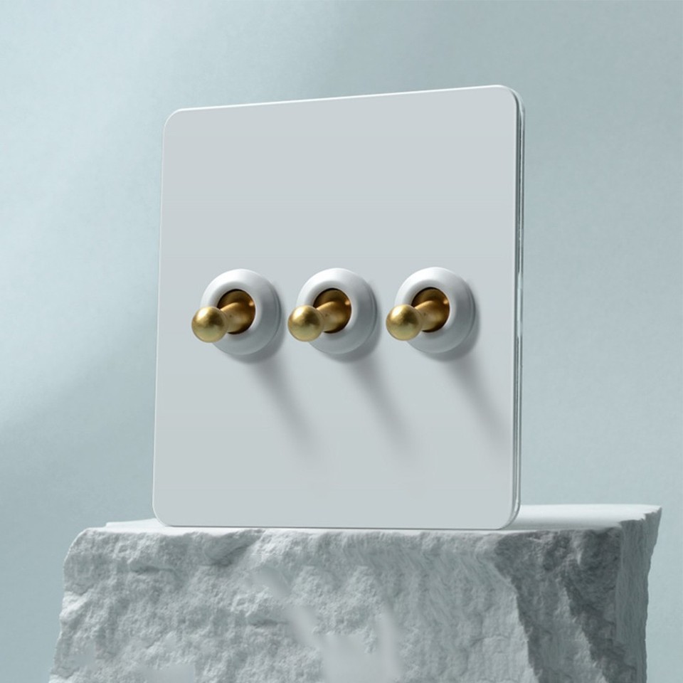 White Retro Switch 14 Gang Stainless Steel Panel Brass Lever for Toggle ...