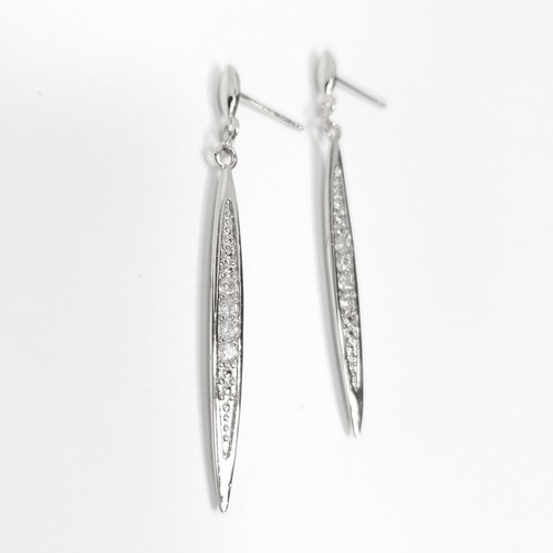 E0218 Silver Tone Narrow Thin Pointed Oval Shape Drop Dangle Post ...