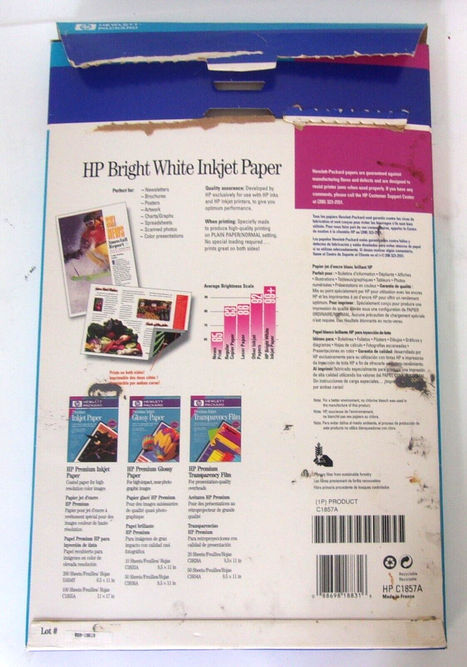 HP Bright White Inkjet Paper 11" x 17" 200 Sheets C1857A | eBay
