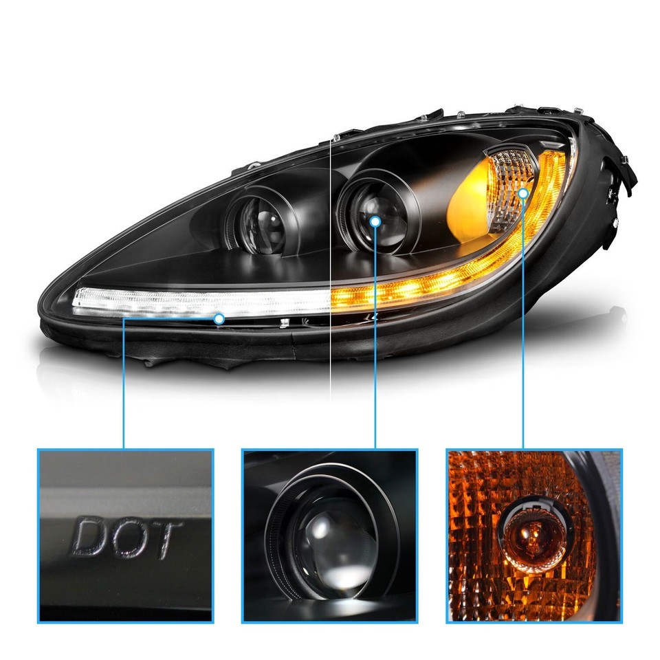 CHEVROLET CORVETTE 2006-2013 C6 BLACK PROJECTOR HEADLIGHTS SEQUENTIAL ...