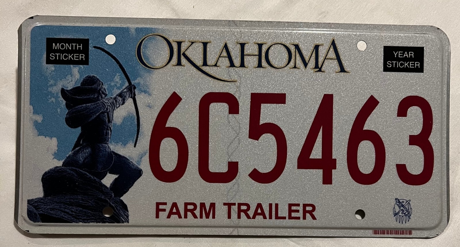 LICENSE PLATES OKLAHOMA NATIVE AMERICA BOW AND ARROW FARM TLR. 6C5463 ...