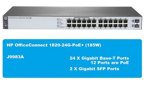 HP Officeconnect 1820-24G-PoE+ Gigabit 185w Switch J9983A 6MTHS RTB ...