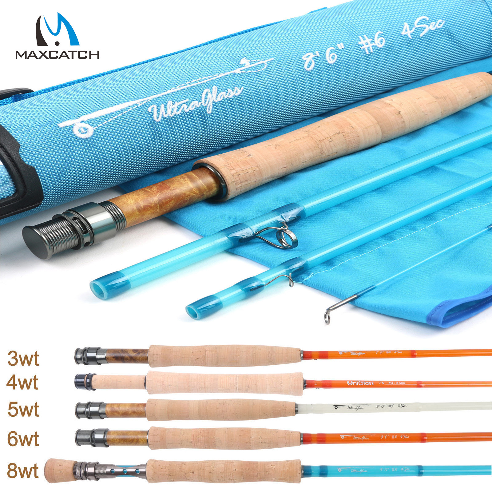 Maxcatch 3-8WT Fiberglass Fly Fishing Rod in Blue,Orange,or Transparent ...