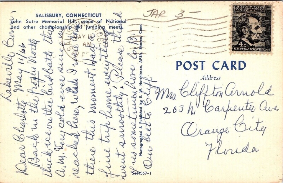 Salisbury Connecticut CT John Stare Memorial Hill Postcard PM Cancel ...