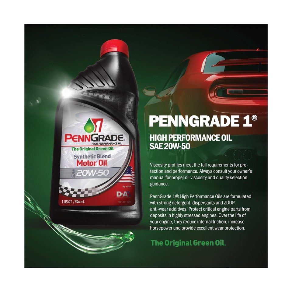 PENN GRADE 1, 71196, Synthetic Blend High Performance Oil SAE 20W-50, 1 ...