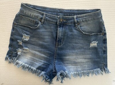 Unbranded Women's Cutoff Denim Shorts Size L Medium Wash Distressed | eBay