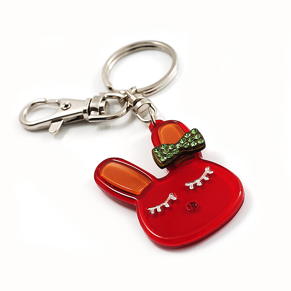 Cute Red Plastic Bunny Key-Ring With Crystal Bow | eBay