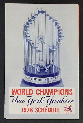 1978 New York Yankees Baseball World Champions Vtg Schedule WPIX TV 11 ...