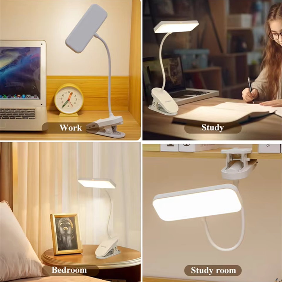 LED Flexible Clip On Table Reading Lamp Desk Light Rechargeable LED ...