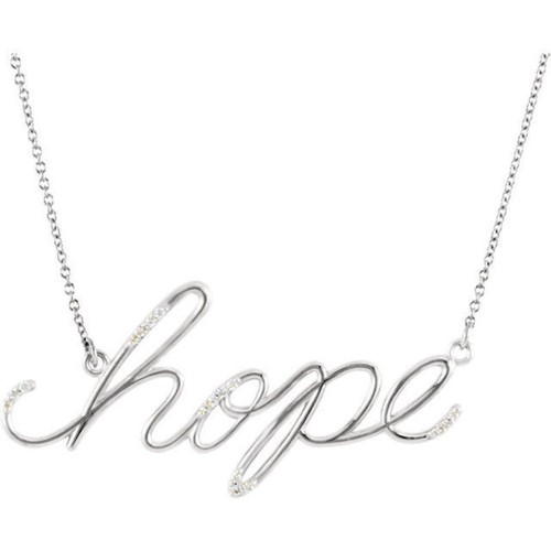 .08 CTW Diamant Naturel "Hope" Phrase Collier 16 1/2” En Or Blanc 14K ...