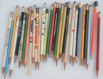 Vintage LOT of 30 Wooden ADVERTISING PENCILS Sharpened ~ Various Ages ...
