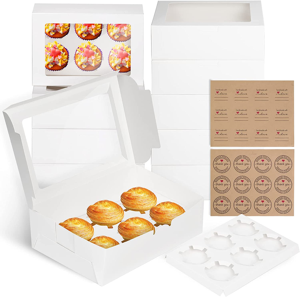 10 Pack 6 Holes Cupcake Boxes with Window Cake Cookie Bakery Boxes ...