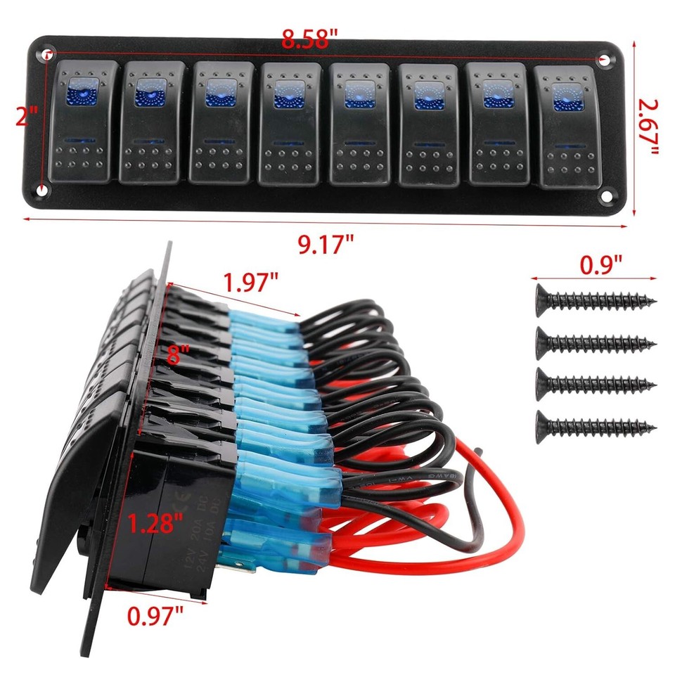 12V/24V 8 Gang Rocker Switch Panel Toggle Switch for RV Car Boat Marine ...