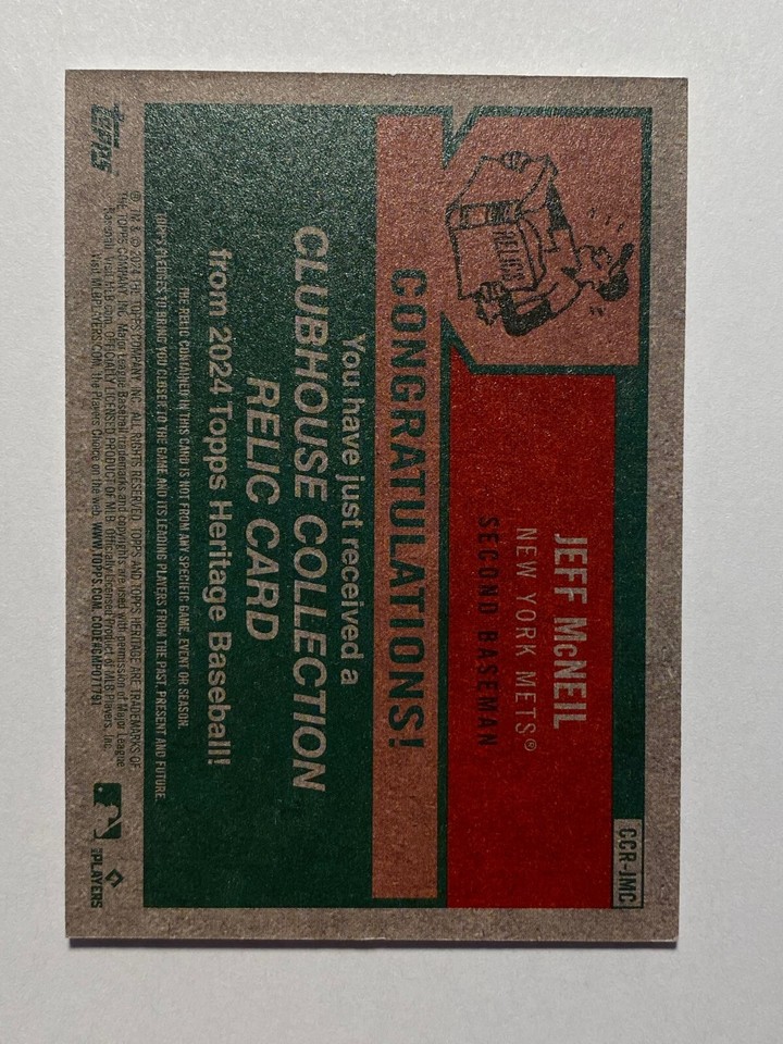 2024 Topps Heritage JEFF MCNEIL Bat Relic GAME USED Clubhouse ...