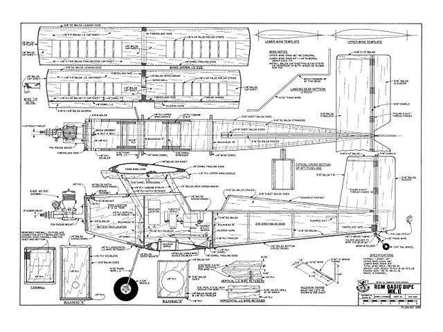 Basic Bipe II Biplane 48" WS RC Model Airplane Printed Plans Templates ...