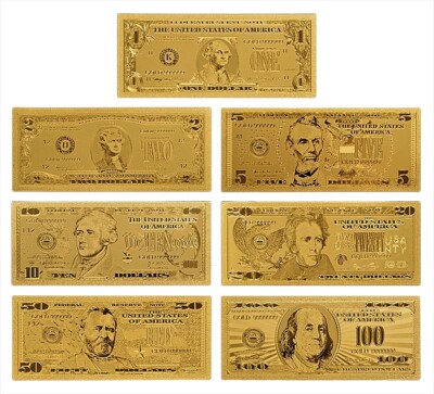 7 Piece Set of Gold Banknote Dollar Bills Colored Dollar Bill Novelty ...