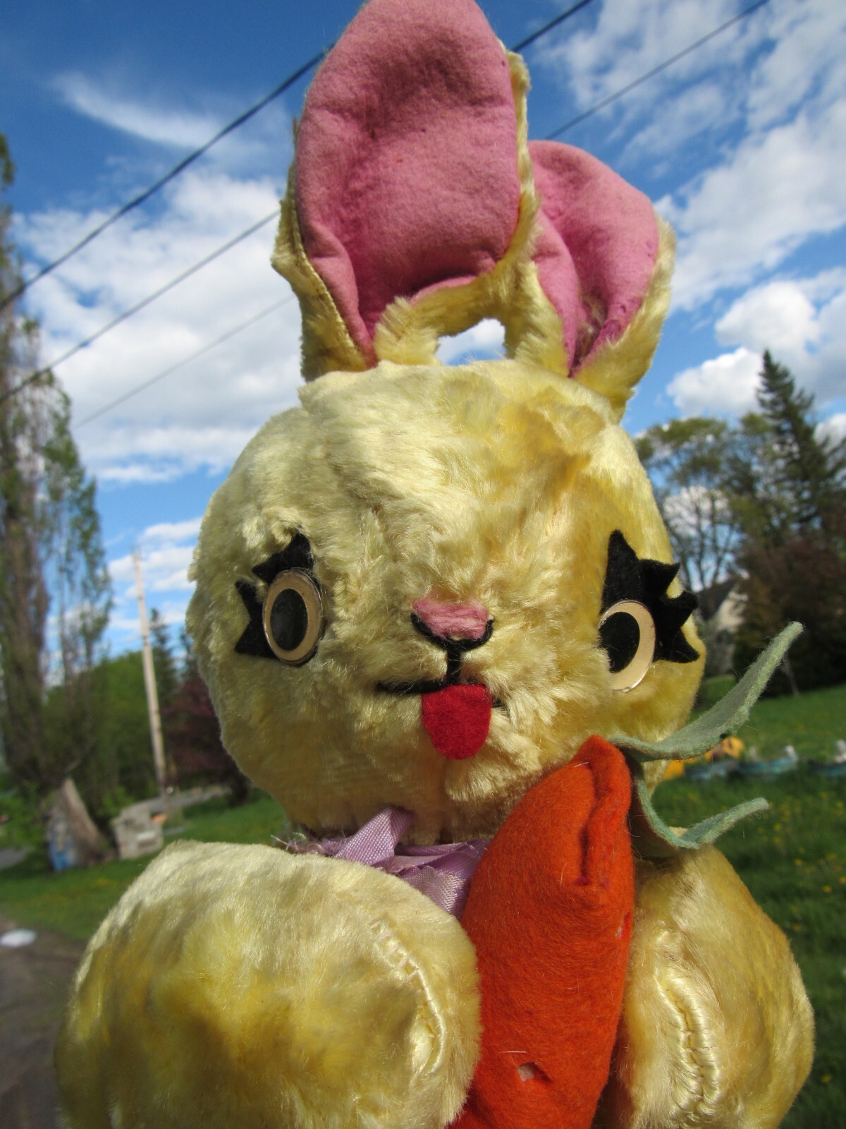 VINTAGE BUNNI GUND YELLOW PINK BUNNY RABBIT TAG PLUSH GOOGLY EYES RARE ...