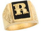 10k or 14k Real Gold 12x10mm Rectangle Onyx Letter R Fancy Mens Initial ...