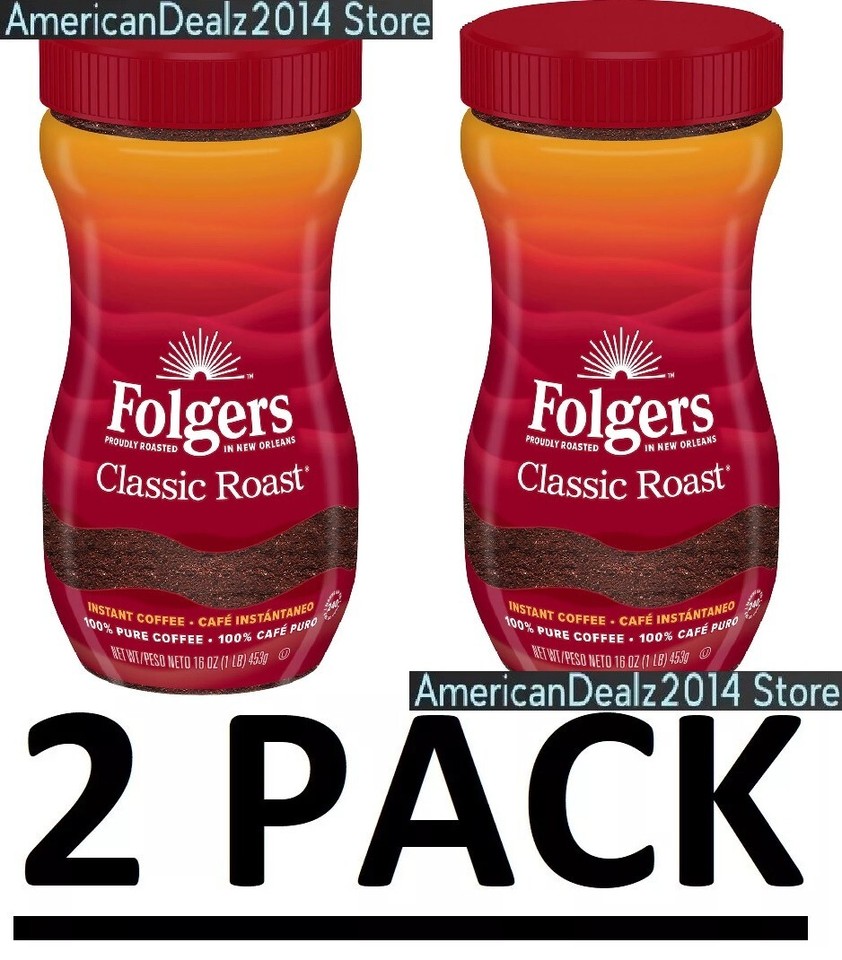 2 PACK - Folgers Classic Roast Instant Coffee Crystals 16 oz (Total 32 ...