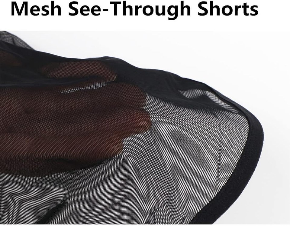 Men Boxer Shorts Loose Split Side Boxers Mesh See-Through Breathable ...