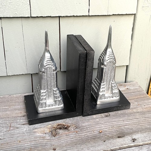 Set of 8" Chrysler Building Book Ends Cast Aluminum Dark Wood Modern ...
