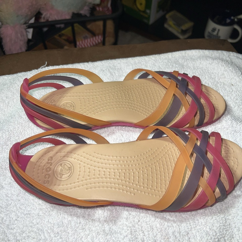 Crocs Isabella Huarache Strappy Rainbow Multi-color Jelly Flat Sandals ...