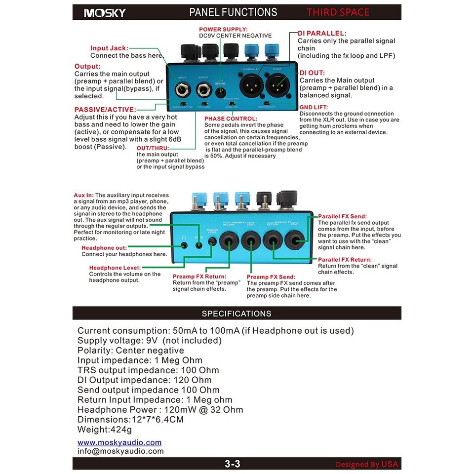 Bass Pre-amp Simulator Power Amp Simplifier Mosky Third Space DI Effect ...