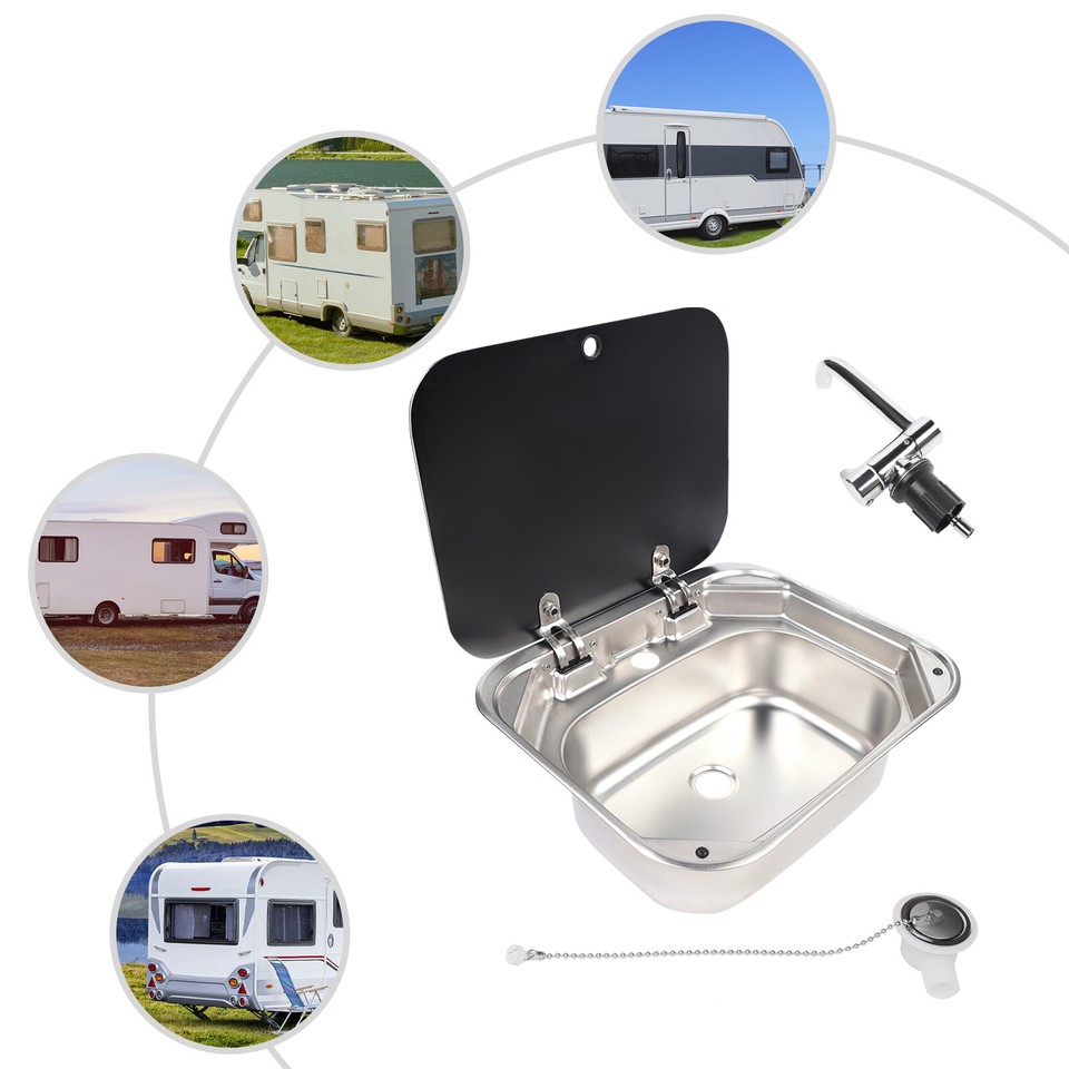 RV Caravan Camper Sink Stainless Steel Hand Wash Basin & Glass Lid ...