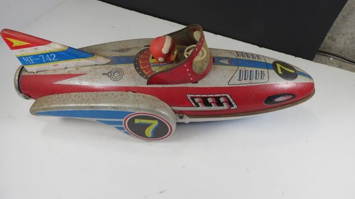 TIN METAL TOY ROCKET SHIP PLANE PUSH ACTION SOUND CHINA | eBay