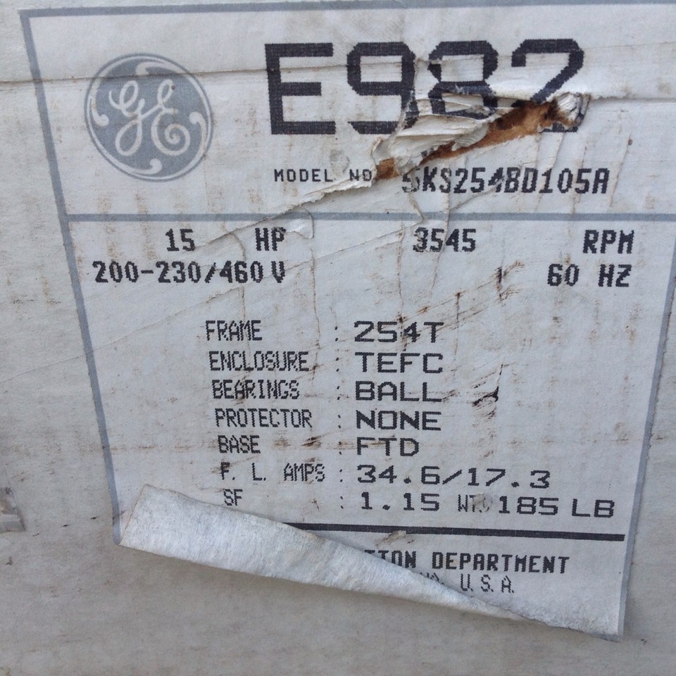 Ge 5Ks254Bd105A 15Hp Electric Motor E982 | eBay