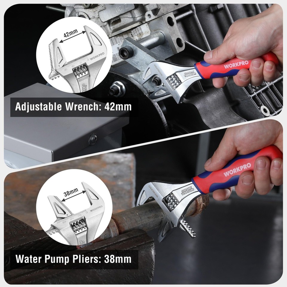 WORKPRO Wide Mouth Adjustable Wrench and Pipe Wrench 2 in 1 42mm Extra ...