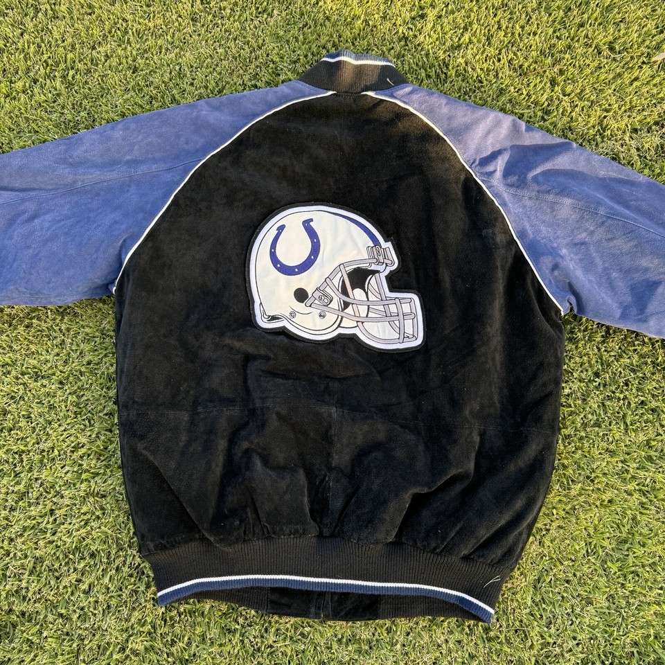 Vtg NFL Indianapolis Colts Jacket Coat LG Mens Suede Leather Black Blue ...