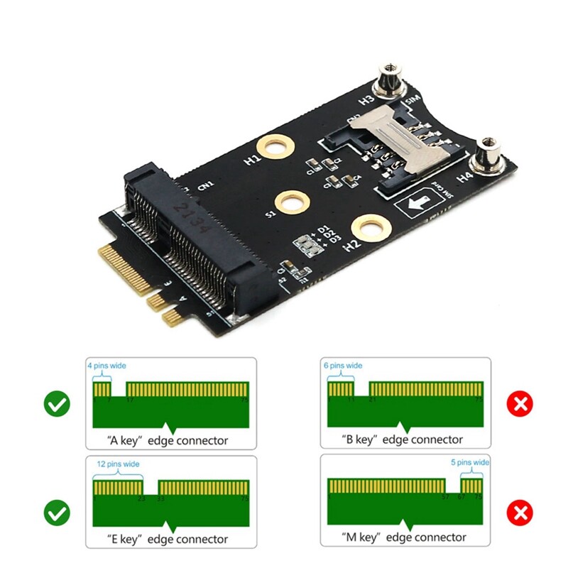 PCI-E to M.2 A/E Adapter with SIM Card Slot for WiFi/WWAN/LTE Modules ...