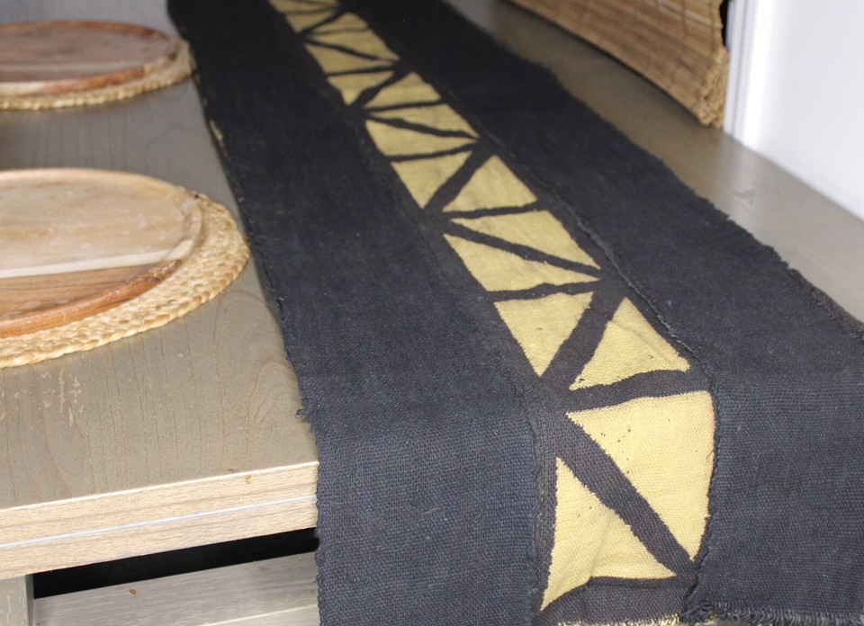 Mustard/ Black Mud Cloth Table Runner / Table Cloth Bogolan Fabric ...