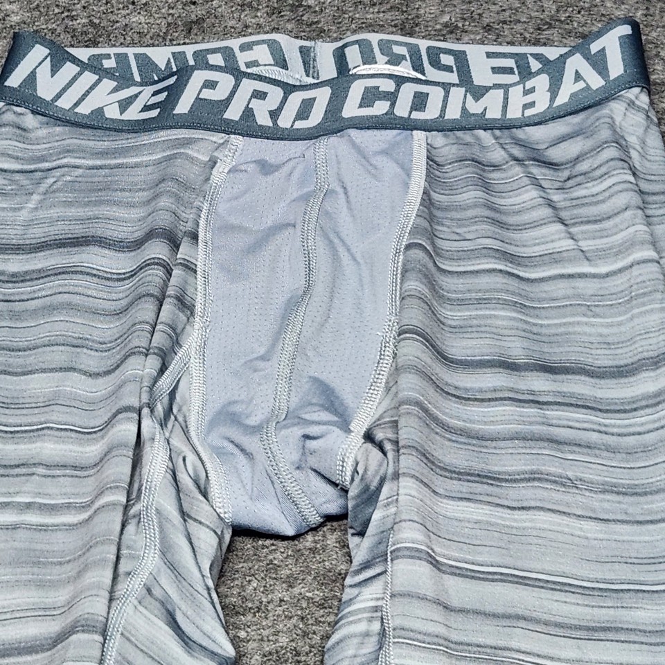 Nike Pro Combat Mens Compression Dri Fit Gray Striped Pants Leggings ...
