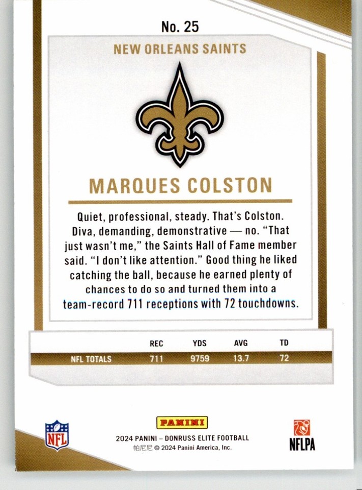 Marques Colston 2024 Donruss Elite Green Disco 25 New Orleans Saints | eBay