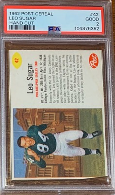 1962 Post Football #42 Leo Sugar Philadelphia Eagles Hand Cut PSA 2 Low ...