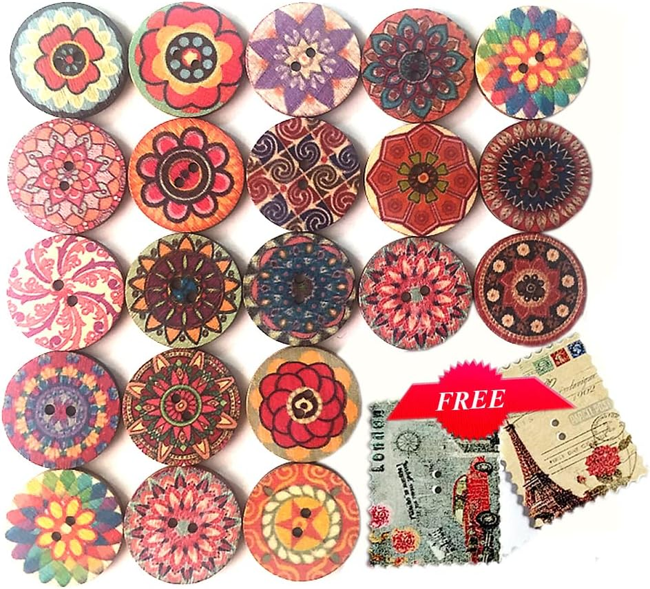 Buttons for Sewing, 100Pcs 1 Inch Buttons Large Wood Button for Crafts ...