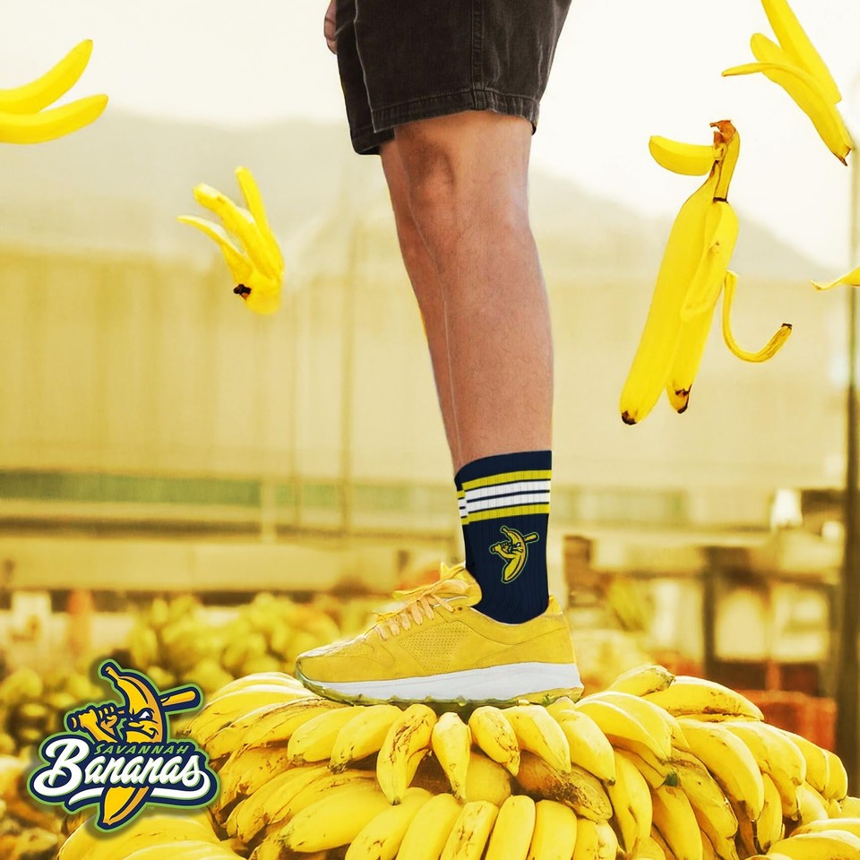 SAVANNAH BANANAS 4 Stripe Deuce Crew Sock Team Colors YOUTH | eBay