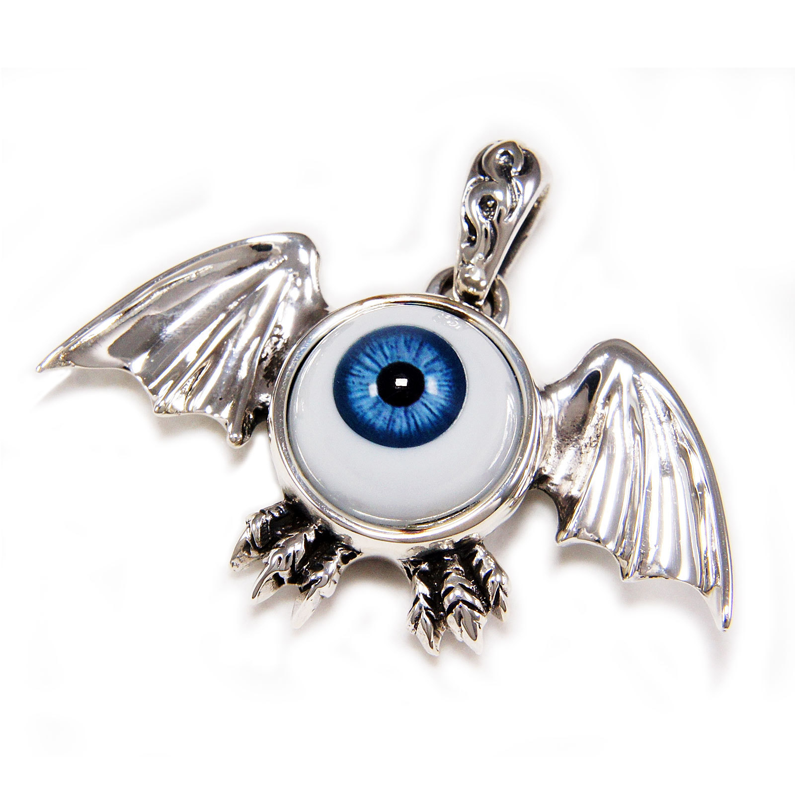 BLUE EYE BAT WING 925 STERLING SILVER GOTHIC BIKER ROCKABILLY PENDANT ...