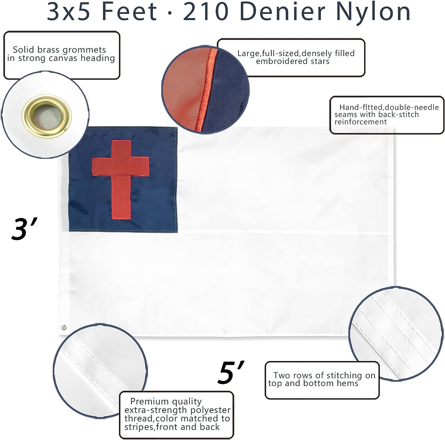 Anley Embroidered Christian Flag 3x5 Foot Heavy Duty Nylon Religious ...
