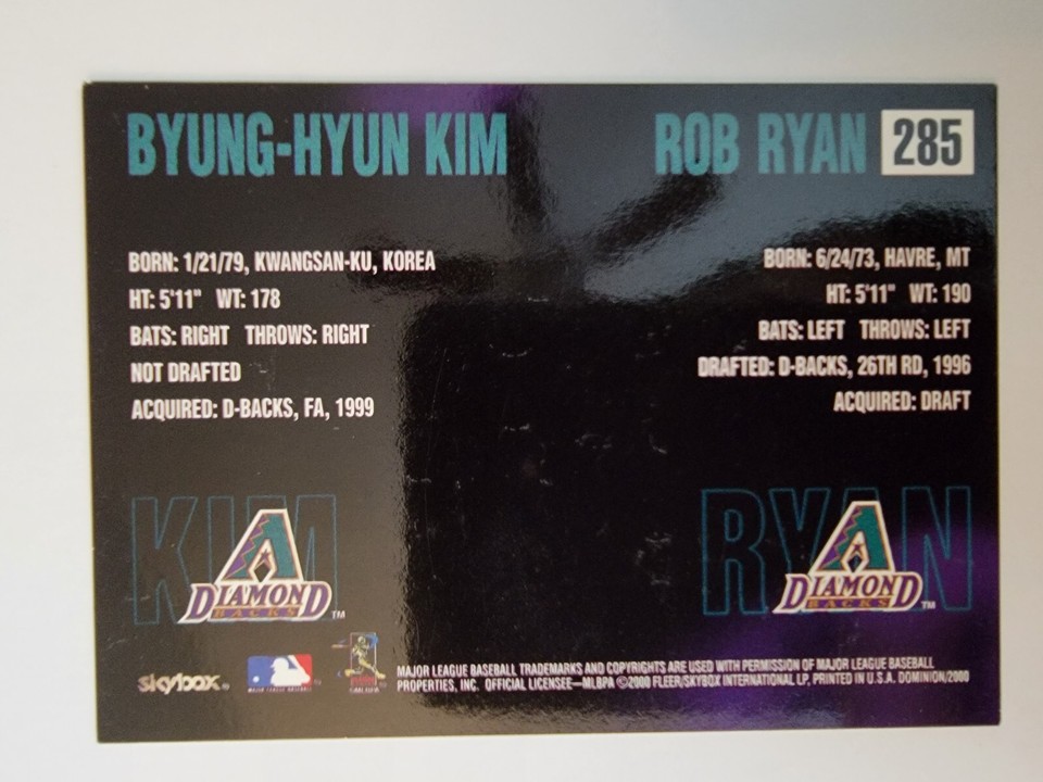 2000 Skybox Dominion Byung-Hyun Kim Rob Ryan #285 Arizona Diamondbacks ...