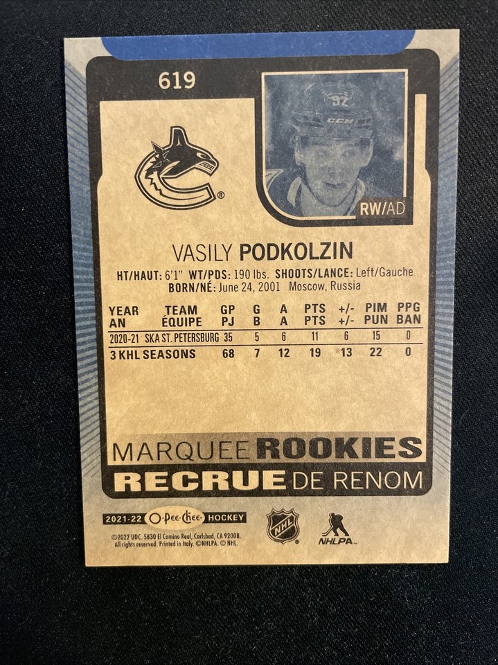 21-22 UD Series 2 Hockey O-Pee-Chee Blue Marquee Rookie 619 Vasily ...