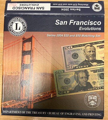 2004 SERIES SAN FRANCISCO EVOLUTIONS SET $20 $50 MATCHING LOW SERIAL ...