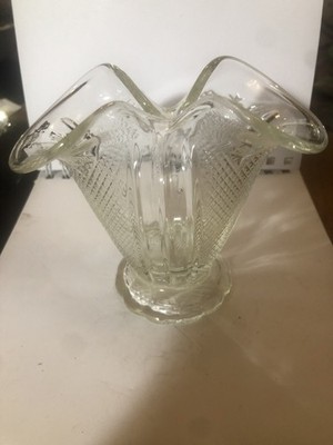 1950s vintage pressed glass fan vase Thousand Eyes Hobnail | eBay