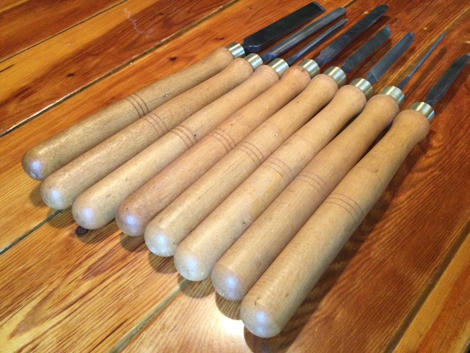 8 Vintage Delta Wood Turning Chisels 15"-17" Long with Brass Ferrules ...